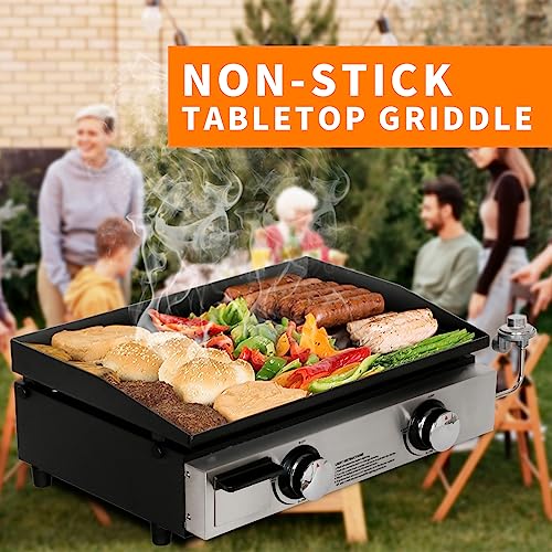 Hykolity 22 in. Heavy Duty Propane Gas Tabletop Griddle, 24,000 BTU Non-Stick Portable Table Top Griddle Grill, Stainless Steel Griddle for Tabletop, Camping, Outdoor, Cooking, Tailgating