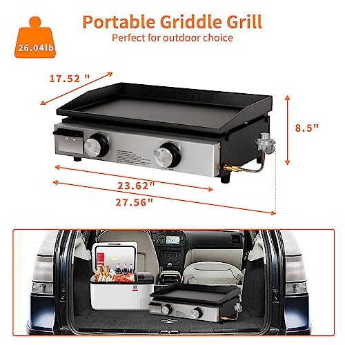 Hykolity 22 in. Heavy Duty Propane Gas Tabletop Griddle, 24,000 BTU Non-Stick Portable Table Top Griddle Grill, Stainless Steel Griddle for Tabletop, Camping, Outdoor, Cooking, Tailgating