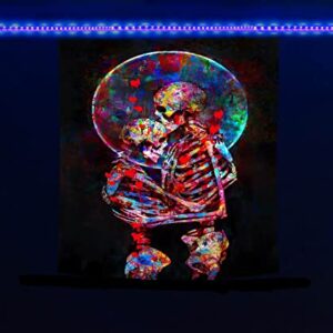 BIECWIAY Skull Kiss Lover Blacklight Tapestry UV Reactive Tapestry for Bedroom Fantasy Skeleton Trippy Tapestry Black Light Tapestry Aesthetic Wall Hanging for Room Home Decor