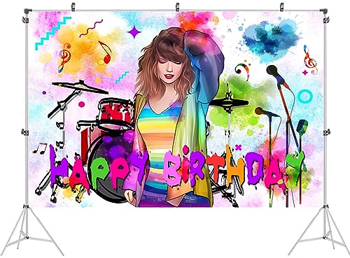 Tayl-or Happy Birthday Backdrop Birthday Party Banner, Swift Singer Themed Birthday Party Supplies, Happy Birthday Banner Shoot Photo Backgrounds Props for Boys and Girls Party