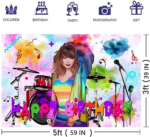 Tayl-or Happy Birthday Backdrop Birthday Party Banner, Swift Singer Themed Birthday Party Supplies, Happy Birthday Banner Shoot Photo Backgrounds Props for Boys and Girls Party