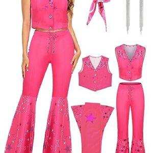 Girls Cowgirl Costume Kids 70s 80s Hippie Disco Cowboy Outfits Halloween Costume Western Looks Cosplay CA010L