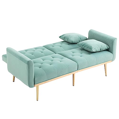 Kootlena Contemporary 65 inch Sectional Sofa, Velvet Sleeper Sofa, Modern Futon Sofa Bed, Reversible Loveseat Sofa with Rose Gold Metal Feet, Accent Sofa Bed Couches for Living Room Bedroom (Mint)