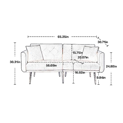 Kootlena Contemporary 65 inch Sectional Sofa, Velvet Sleeper Sofa, Modern Futon Sofa Bed, Reversible Loveseat Sofa with Rose Gold Metal Feet, Accent Sofa Bed Couches for Living Room Bedroom (Mint)