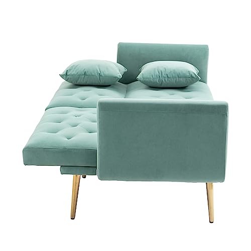 Kootlena Contemporary 65 inch Sectional Sofa, Velvet Sleeper Sofa, Modern Futon Sofa Bed, Reversible Loveseat Sofa with Rose Gold Metal Feet, Accent Sofa Bed Couches for Living Room Bedroom (Mint)