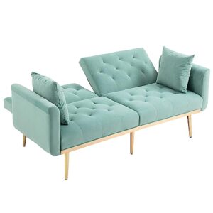 Kootlena Contemporary 65 inch Sectional Sofa, Velvet Sleeper Sofa, Modern Futon Sofa Bed, Reversible Loveseat Sofa with Rose Gold Metal Feet, Accent Sofa Bed Couches for Living Room Bedroom (Mint)