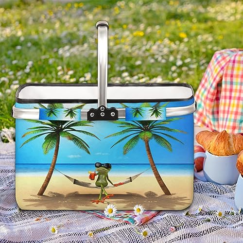 Tavisto Beach Frog Versatile and Durable Reusable Grocery Tote Bag - Spacious and Foldable with Fun Print Designs - Perfect for Shopping, Picnics, and Storage