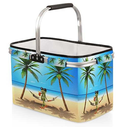 Tavisto Beach Frog Versatile and Durable Reusable Grocery Tote Bag - Spacious and Foldable with Fun Print Designs - Perfect for Shopping, Picnics, and Storage