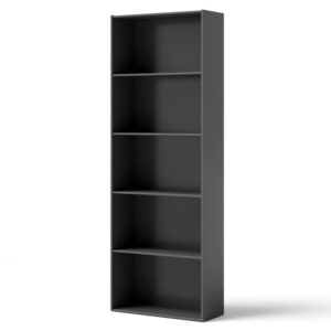 xyztech 5-shelf bookcase 67 inches tall modern wood bookshelf floor standing 5 tier display shelves large open vertical book shelf library book case for living room, home office (black)