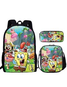 denmer cartoon backpack 3pcs anime backpack with lunch box pencil case large capacity daypack for travel hiking 16 inch style2