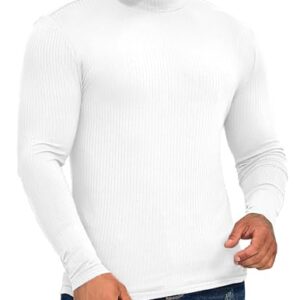 ZAFUL Mens Long Sleeve Mock Turtleneck T-Shirts Casual Thermal Pullover Top Slim Fit Stretch Basic Undershirt White M