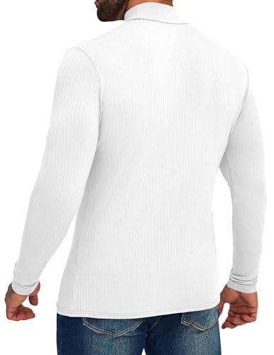 ZAFUL Mens Long Sleeve Mock Turtleneck T-Shirts Casual Thermal Pullover Top Slim Fit Stretch Basic Undershirt White M