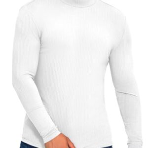 ZAFUL Mens Long Sleeve Mock Turtleneck T-Shirts Casual Thermal Pullover Top Slim Fit Stretch Basic Undershirt White M