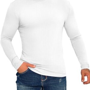 ZAFUL Mens Long Sleeve Mock Turtleneck T-Shirts Casual Thermal Pullover Top Slim Fit Stretch Basic Undershirt White M