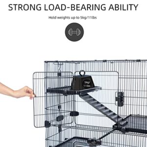 4-Tier 32 Inch Small Animal Cage with Tray and Lockable Casters, Height Adjustable Metal Pet Cage for Chinchilla Ferret Bunny Guinea Pig Squirrel Hedgehog