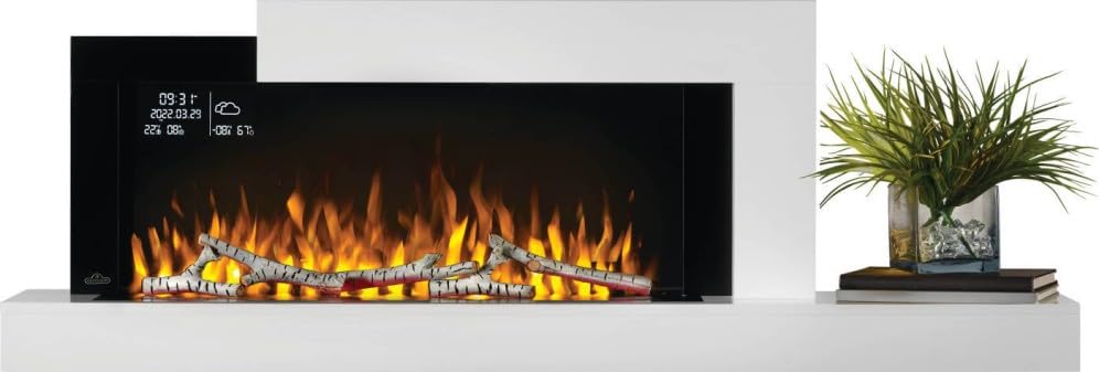 Napoleon Stylus Cara Series 32 Electric White Fireplace - Wall Mount Shelf Style - Home WiFi App Compatible - LED Display - with Remote Control - NEFP32-5019W