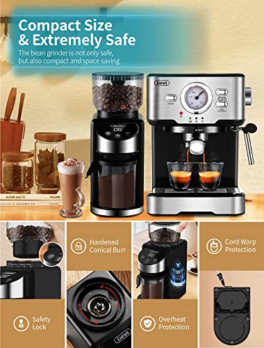 Gevi Burr Coffee Grinder, Adjustable Burr Mill with 35 Precise Grind Settings, Electric Coffee Grinder for Espresso/Drip/Percolator/French Press/American/Turkish Coffee Makers, 120V/200W, Black