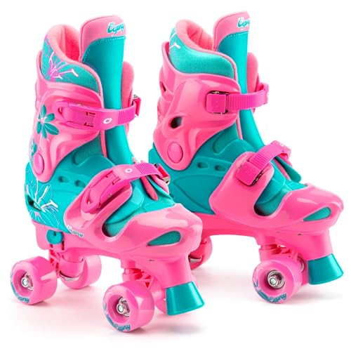 Osprey Roller Skate | for Girls, Kids Beginners, Adjustable Sizing Quad Skates, 4 Wheel Skates, Durable Safe-Lock Straps, Flower Design