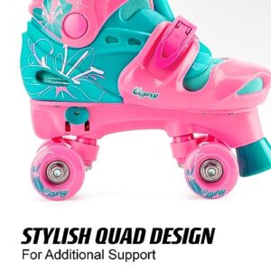 Osprey Roller Skate | for Girls, Kids Beginners, Adjustable Sizing Quad Skates, 4 Wheel Skates, Durable Safe-Lock Straps, Flower Design