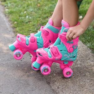 Osprey Roller Skate | for Girls, Kids Beginners, Adjustable Sizing Quad Skates, 4 Wheel Skates, Durable Safe-Lock Straps, Flower Design