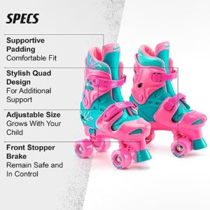 Osprey Roller Skate | for Girls, Kids Beginners, Adjustable Sizing Quad Skates, 4 Wheel Skates, Durable Safe-Lock Straps, Flower Design