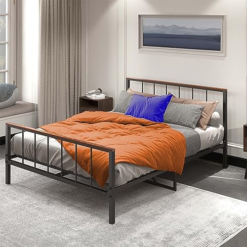 Anwick Queen Size Platform Bed Frame with Headboard and Footboard, Modern Simple Queen Bed Frame with Underneath Storage,Heavy Duty Steel Slat Support,No Box Spring Needed,Easy Assemble