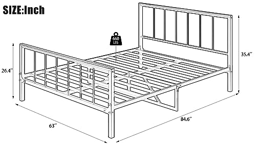 Anwick Queen Size Platform Bed Frame with Headboard and Footboard, Modern Simple Queen Bed Frame with Underneath Storage,Heavy Duty Steel Slat Support,No Box Spring Needed,Easy Assemble