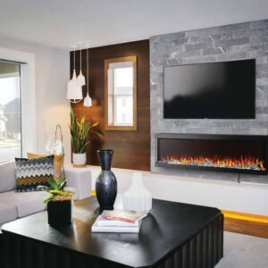 Napoleon Trivista Pictura 50 3-Sided Electric Linear Fireplace - Built-in Design - Multi-Color Flames with Large Crystal Cubes and Natural Looking Birch Logs - NEFL50H-3SV