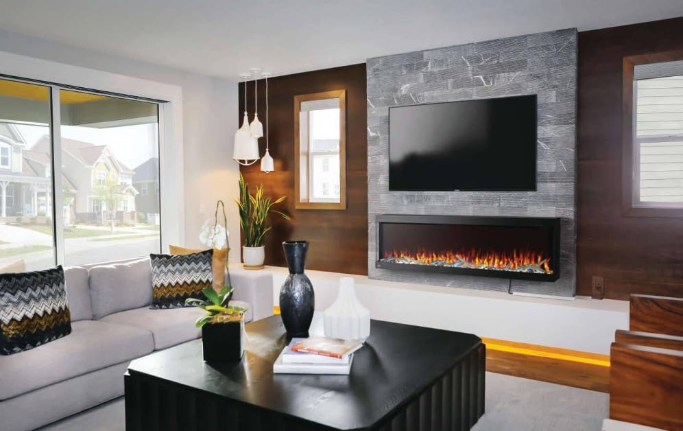 Napoleon Trivista Pictura 50 3-Sided Electric Linear Fireplace - Built-in Design - Multi-Color Flames with Large Crystal Cubes and Natural Looking Birch Logs - NEFL50H-3SV