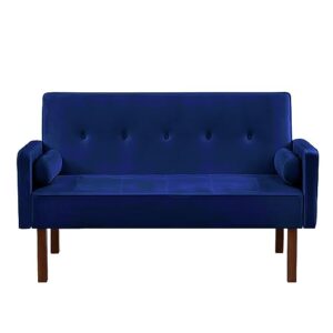 SYING88 Modern Velvet Convertible Futon Sofa and Comfortable Memory Foam Futon Couch Sofa Bed with Arms and 2 Pillows for Living Room Bedroom(Blue)