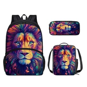 lion king school backpacks for kids teens, 3-in-1 school bag bookbags set with lunch bag pencil case