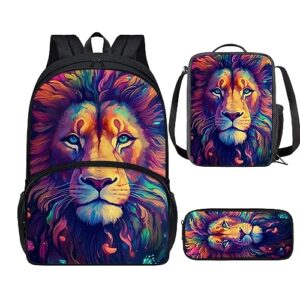 Lion King School Backpacks for Kids Teens, 3-in-1 School Bag Bookbags Set with Lunch Bag Pencil Case