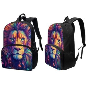 Lion King School Backpacks for Kids Teens, 3-in-1 School Bag Bookbags Set with Lunch Bag Pencil Case