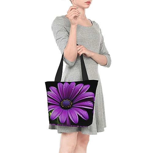 VACSAX Tote Bag for Women Reusable Shopping Bags Purple Daisy Print Shoulder Handbag Aesthetic Totes for Grocery