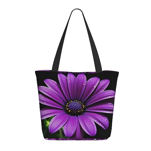 VACSAX Tote Bag for Women Reusable Shopping Bags Purple Daisy Print Shoulder Handbag Aesthetic Totes for Grocery