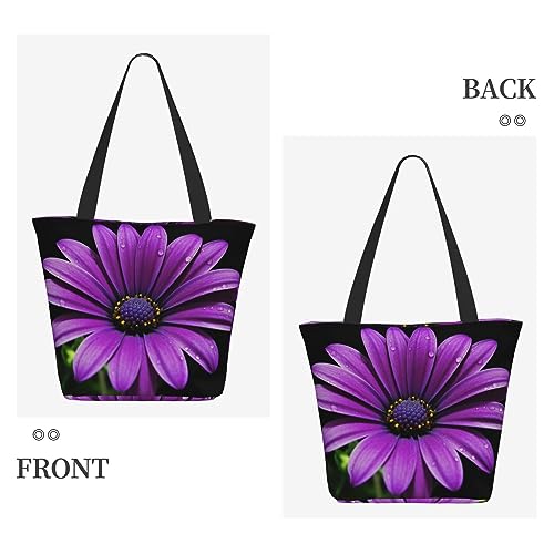 VACSAX Tote Bag for Women Reusable Shopping Bags Purple Daisy Print Shoulder Handbag Aesthetic Totes for Grocery