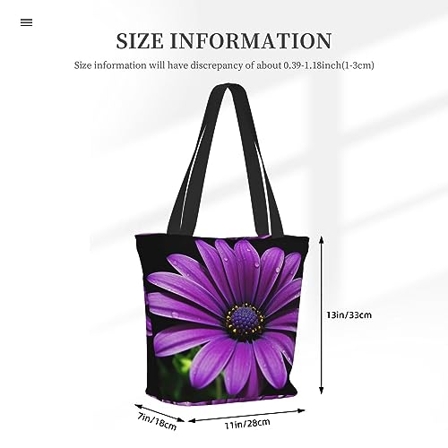 VACSAX Tote Bag for Women Reusable Shopping Bags Purple Daisy Print Shoulder Handbag Aesthetic Totes for Grocery