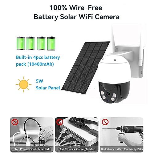 Solar Security Camera Wireless Outdoor, Pan Tilt Solar Powered Home Security Outdoor Camera with 2K Night Vision, PIR Motion Sensor, 2-Way Audio, On Site Siren, Cloud & SD Card Storage