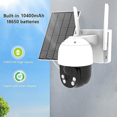 Solar Security Camera Wireless Outdoor, Pan Tilt Solar Powered Home Security Outdoor Camera with 2K Night Vision, PIR Motion Sensor, 2-Way Audio, On Site Siren, Cloud & SD Card Storage