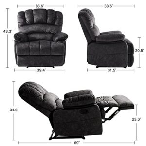 EASELAND Extra Large Recliner, Manual Push Back Recliner for Adults, Extra Wide and Breathable Fabric Recliners (Dark Grey)