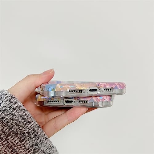 Blu-ray Oil Painting Flower for iPhone 14 Pro Phone Case Women Girls Colorful Floral Cute Stylish Soft Cover for Apple iPhone 14Pro 6.1"