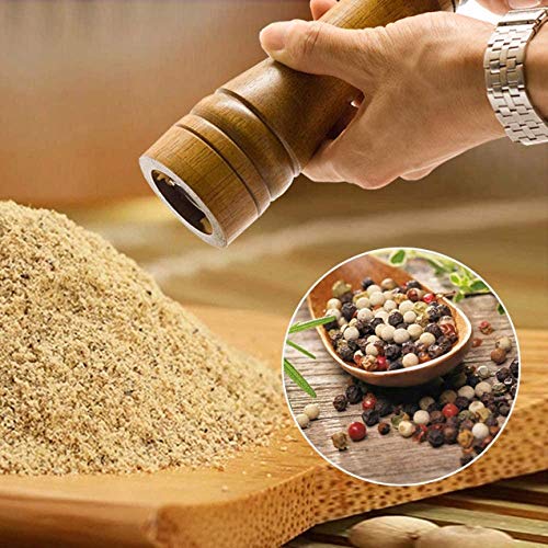 CAFFIA Wood Salt and Pepper Mill Set, Pepper Grinders, Salt Shakers with Adjustable Ceramic Rotor,Manual Spice Grinder Seasoning Powder Shakers Grinding Bottle Set Kitchen Barbecue Tools- 8 inches