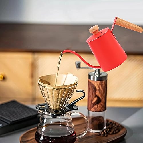 gazechimp Drip Coffee Kettle Pour over Kettle 350ml Anti Hot Wooden Handle Coffee Tea Pot Gooseneck Kettle for Office Coffee Shop Camping Home Kitchen, red