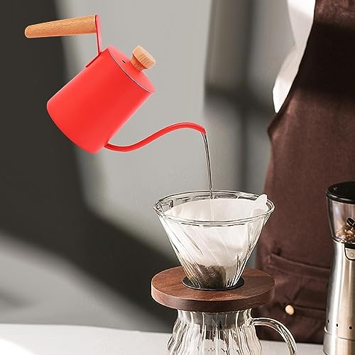 gazechimp Drip Coffee Kettle Pour over Kettle 350ml Anti Hot Wooden Handle Coffee Tea Pot Gooseneck Kettle for Office Coffee Shop Camping Home Kitchen, red