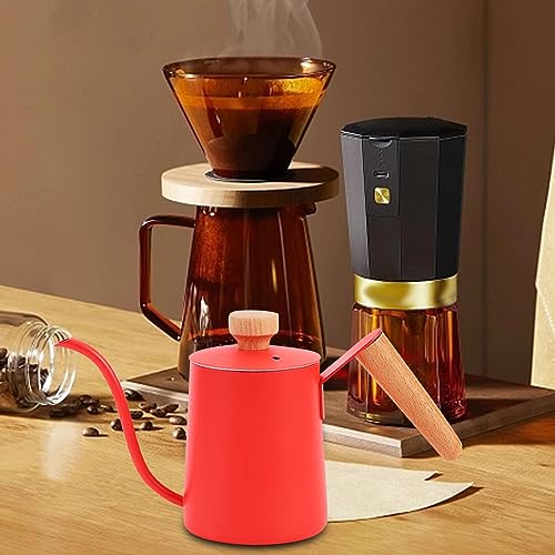 gazechimp Drip Coffee Kettle Pour over Kettle 350ml Anti Hot Wooden Handle Coffee Tea Pot Gooseneck Kettle for Office Coffee Shop Camping Home Kitchen, red