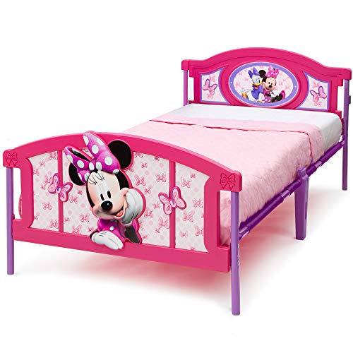 Delta Children Plastic 3D-Footboard Twin Bed, Disney Minnie Mouse Snooze 6 inch Memory Foam Twin Mattress (Bundle)