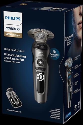 Philips Norelco S9000 Prestige Electric Shaver with Qi-Charger, Precision Trimmer and Premium Case, SP9872/86