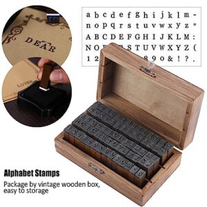 YYQTGG Letter Rubber Stamps, Wood Rubber Stamps 70 PCS with Vintage Wooden Boxe for Photo Album for Learning Alphabet