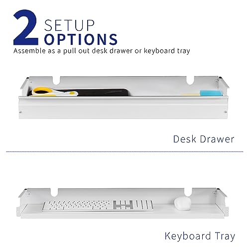 VIVO Extra Large 33 inch Under Desk Sliding Pull-out Drawer or Keyboard Tray for Office Desk, Oversized Storage for Sit Stand Workstation, Slim Organizer, White, DESK-DR33-W