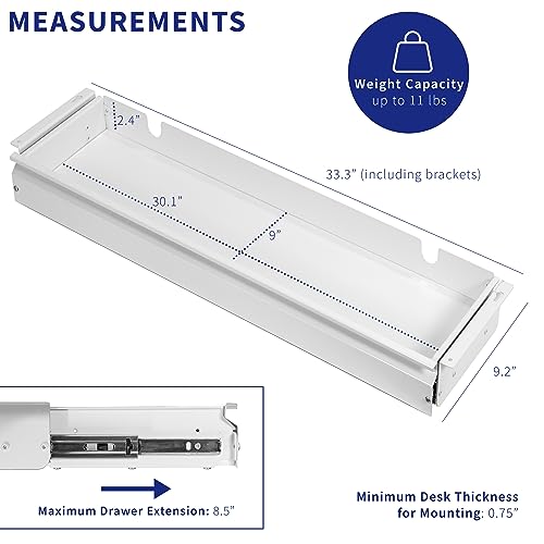 VIVO Extra Large 33 inch Under Desk Sliding Pull-out Drawer or Keyboard Tray for Office Desk, Oversized Storage for Sit Stand Workstation, Slim Organizer, White, DESK-DR33-W